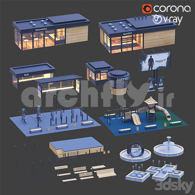 مدل سه بعدی لوازم خیابان 3040 - Archfly.ir